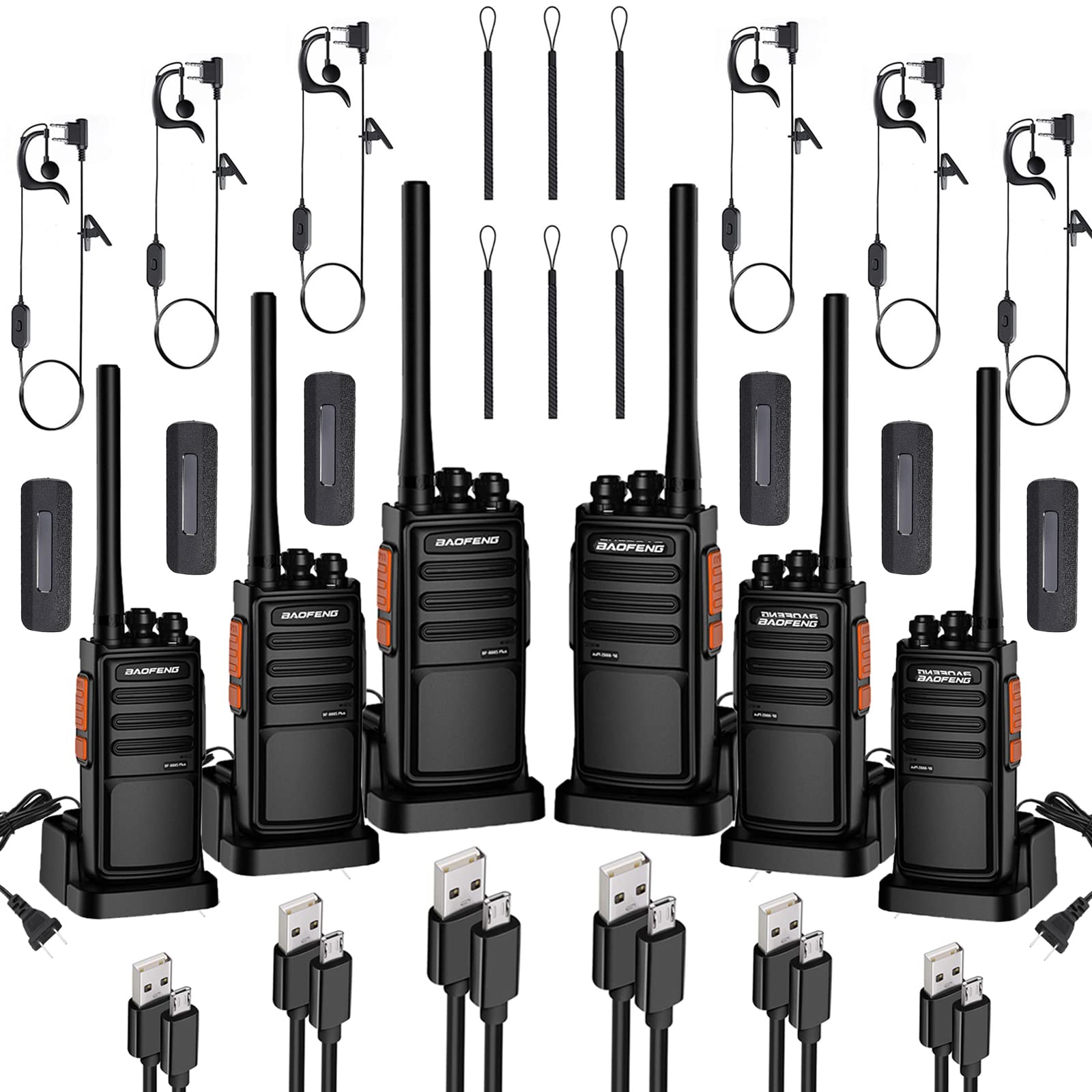 Baofeng BF-888S Plus Walkie-talkies Rechargeable Fast USB charging Two Way Radio (Pack of 6)