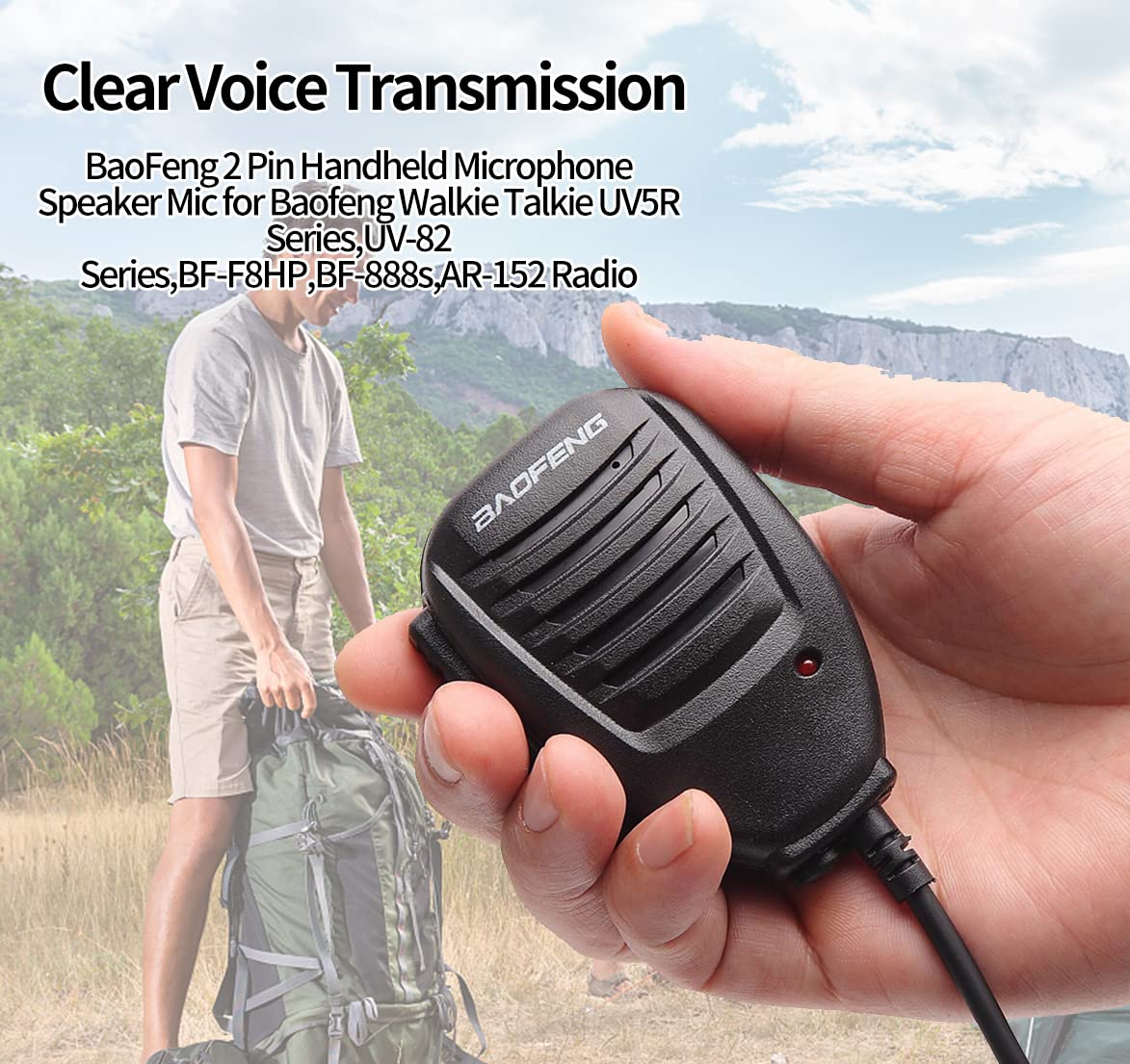 BAOFENG Original UV-5R Mic for Ham Radio Shoulder Speaker Mic Compatible BF-F8HP UV-5R UV-5R Plus GT-3 BF-888s Radio with Microphone Hanger (Speaker Mic+Hanger)