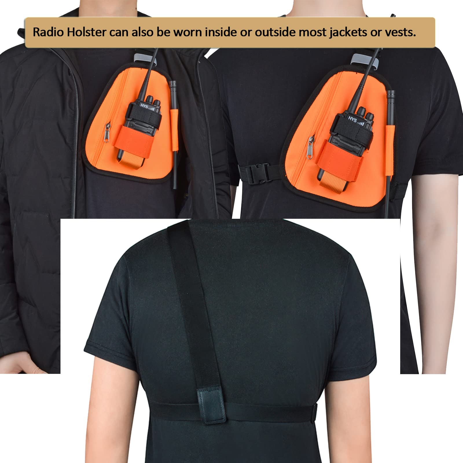 HYS Radio Chest Harness, Adjustable Shoulder Strap with an Adjustable Single Radio Pouch for Motorola Wonxun Kenwood baofeng Icom 2-way Radio (Orange, Large)