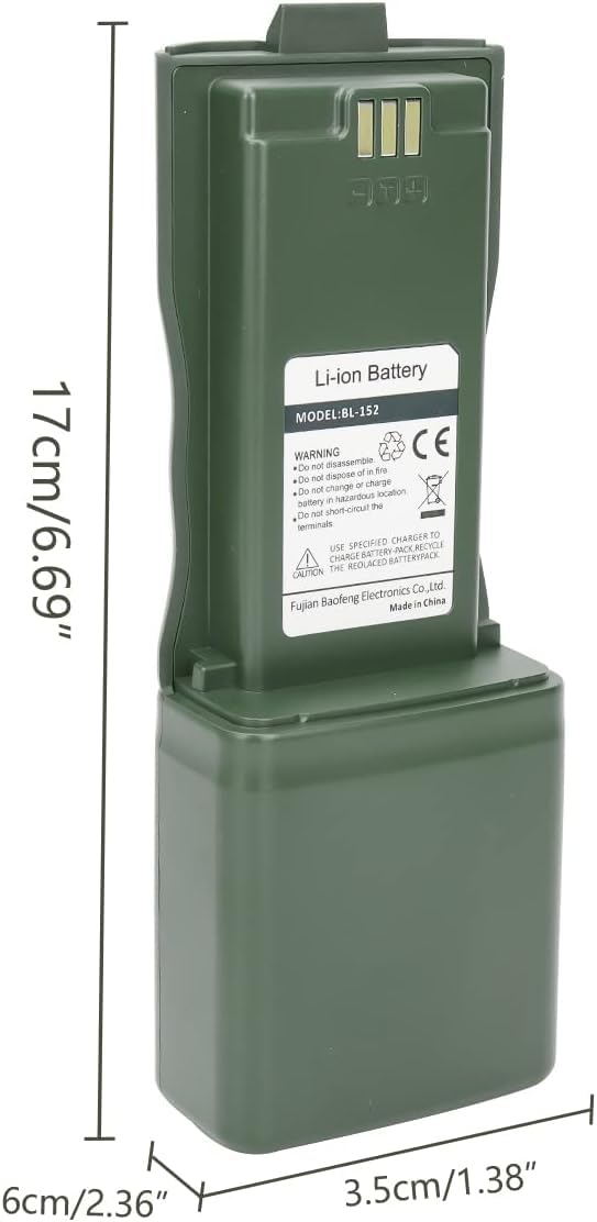 Baofeng AR-152 Original Battery BL-152 Li-ion Extend Battery Large Capacity Compatible with AR-152 Tactical Walkie Talkie Support USB Charger(2Pack,Green)