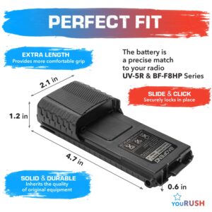 yourush 2 pack baofeng bl-5 extended battery 3800 mah compatible with 2 way radio uv5r, bf-f8hp, uv-5x3 with usb charging cables with tactical foldable antennas 18.7 compatible with baofeng ham radio