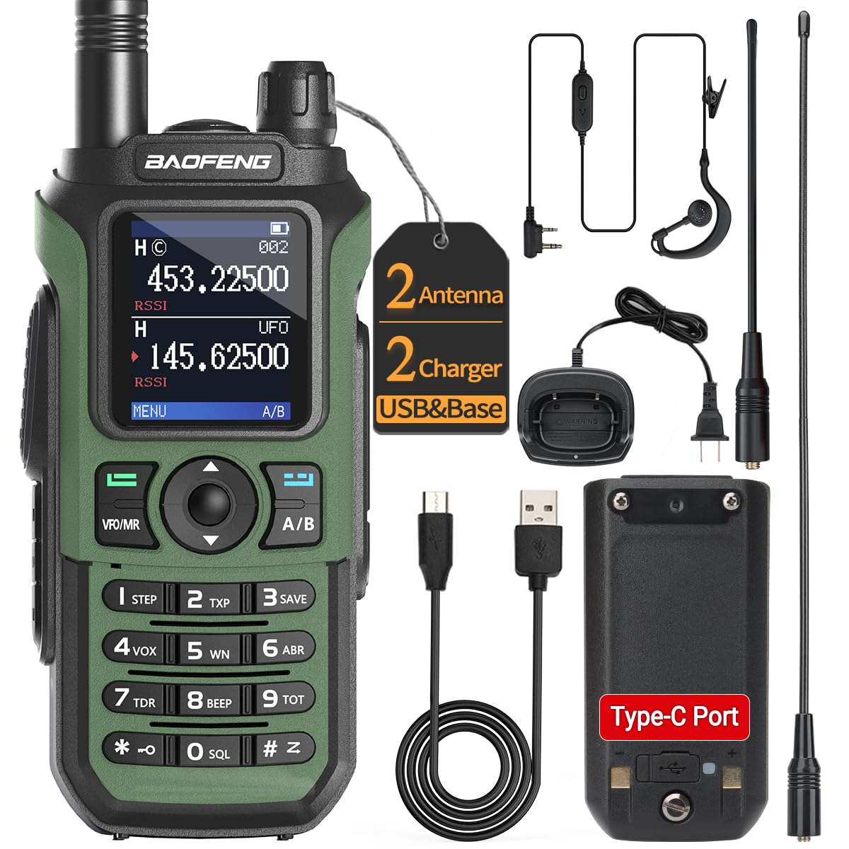 Baofeng UV-5R Upgrade Ham Radio Dual Band Handheld Long Range Two Way Radio for Adults UV-21R Rechargeable Walkie Talkies 999 Channels with Earpiece and 771 Antenna Full Kit