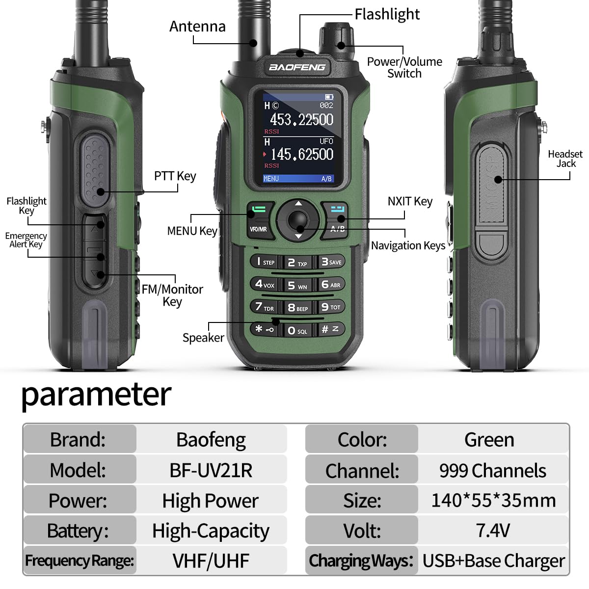 Baofeng UV-5R Upgrade Ham Radio Dual Band Handheld Long Range Two Way Radio for Adults UV-21R Rechargeable Walkie Talkies 999 Channels with Earpiece and 771 Antenna Full Kit