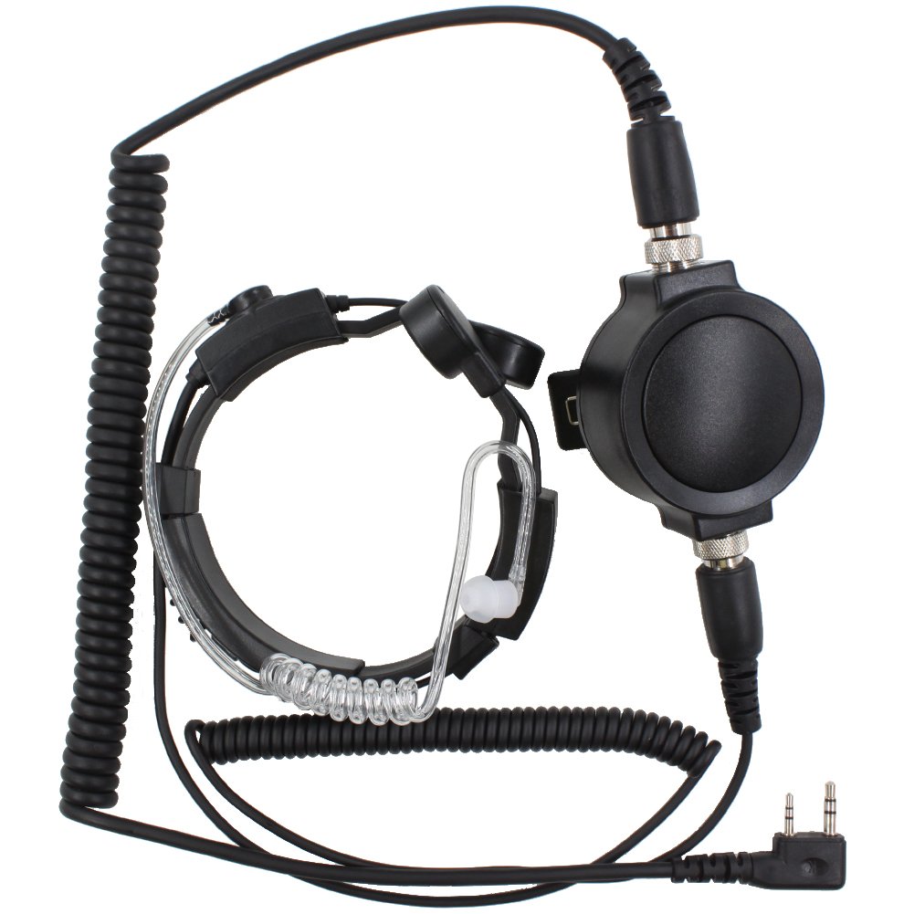 KENMAX® Military Tactical IP54 Waterproof Big PTT Telescopic Throat Mic Earpiece Headset for Walkie Talkie CB Ham Radio Baofeng UV-89 BF-388A Kenwood TK-2400V4P TK-3402I16P