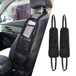 kewucn 2 pcs car seat side organizer, auto front seat storage hanging bag, multifunctional vehicle mesh pocket hold for phone, wallet, glasses, universal accessories for most car(black)