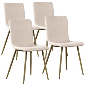 furniturer modern style dining chairs set of 4, comfy side chair with fabric seat sturdy metal gold legs for kitchen living room bedroom, beige