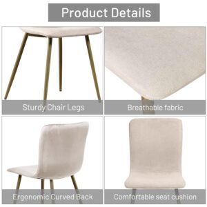 FurnitureR Modern Style Dining Chairs Set of 4, Comfy Side Chair with Fabric Seat Sturdy Metal Gold Legs for Kitchen Living Room Bedroom, Beige