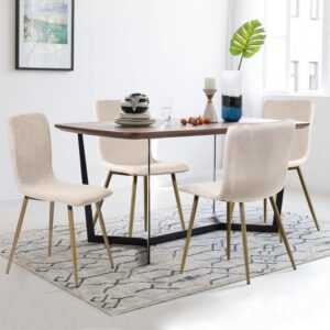 FurnitureR Modern Style Dining Chairs Set of 4, Comfy Side Chair with Fabric Seat Sturdy Metal Gold Legs for Kitchen Living Room Bedroom, Beige