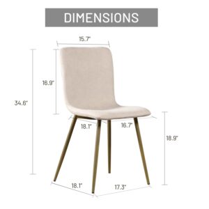 FurnitureR Modern Style Dining Chairs Set of 4, Comfy Side Chair with Fabric Seat Sturdy Metal Gold Legs for Kitchen Living Room Bedroom, Beige