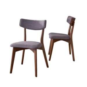 christopher knight home abrielle mid-century modern fabric dining chairs with natural walnut finished rubberwood frame, 2-pcs set, dark grey / natural walnut