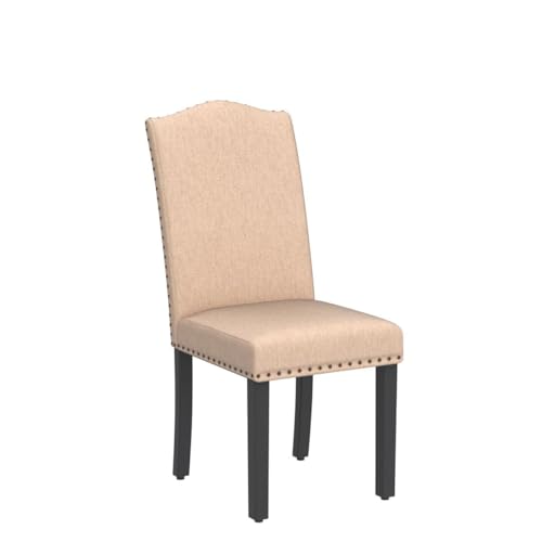 Yaheetech Dining Chairs Set of 6 Upholstered Parsons Chairs, Fabric Dining Room Kitchen Side Chair with Rubber Wood Legs and Nailhead Trim for Living Room, Khaki