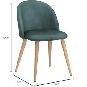 FurnitureR Upholstered Velvet Dining Chair Mid Back Armless with Wood Legs for Home Kitchen Bedroom Living Room, Set of 2, Aqua