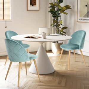 FurnitureR Upholstered Velvet Dining Chair Mid Back Armless with Wood Legs for Home Kitchen Bedroom Living Room, Set of 2, Aqua