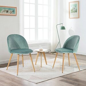 FurnitureR Upholstered Velvet Dining Chair Mid Back Armless with Wood Legs for Home Kitchen Bedroom Living Room, Set of 2, Aqua