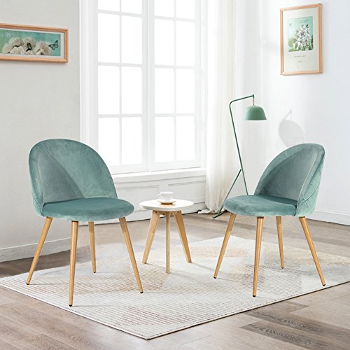 FurnitureR Upholstered Velvet Dining Chair Mid Back Armless with Wood Legs for Home Kitchen Bedroom Living Room, Set of 2, Aqua