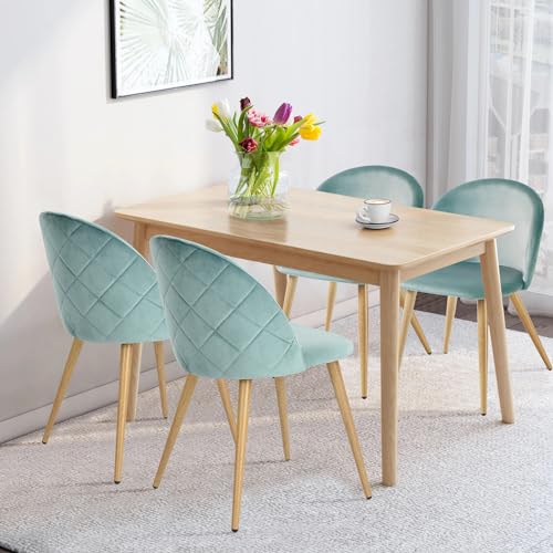 FurnitureR Upholstered Velvet Dining Chair Mid Back Armless with Wood Legs for Home Kitchen Bedroom Living Room, Set of 2, Aqua