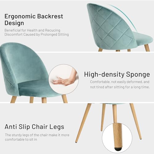 FurnitureR Upholstered Velvet Dining Chair Mid Back Armless with Wood Legs for Home Kitchen Bedroom Living Room, Set of 2, Aqua