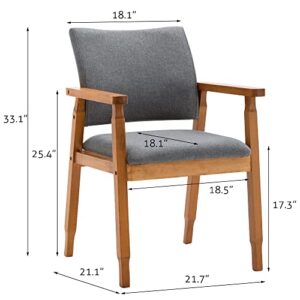 thksbought Mid Century Modern Walnut Dining Chairs Wood Arm Grey Fabric Kitchen Cafe Living Room Decor Furniture