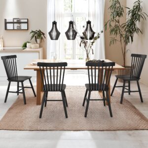 lue bona windsor dining chair set of 4, spindle back wooden chairs for kitchen and dining room, black