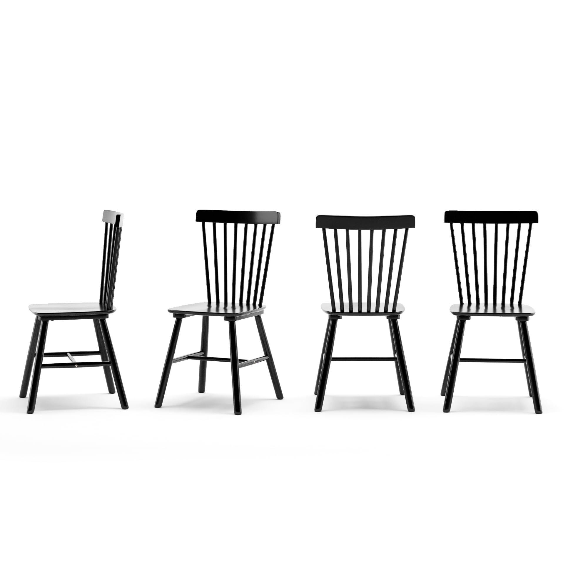 LUE BONA Windsor Dining Chair Set of 4, Spindle Back Wooden Chairs for Kitchen and Dining Room, Black