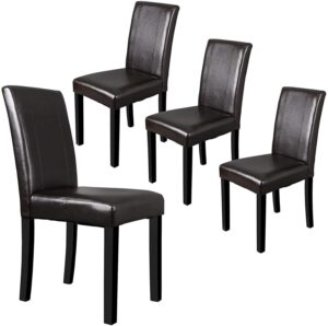 zeny dining chair set of 4, pu leather chairs modern diner chairs armless side chair with solid wood legs for home kitchen living room