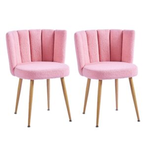 atsnow pink sherpa accent chairs set of 2, mid century modern upholstered side chairs for dining room living room bedroom vanity