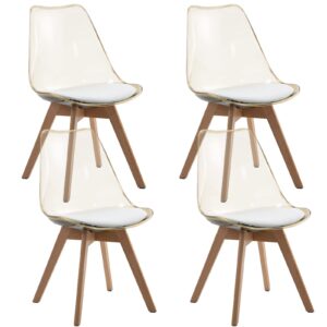 anour dining chairs set of 4, modern kitchen clear acrylic accent dinner chairs with pu leather cushions seat and solid beech legs, suitable for living room and bedroom