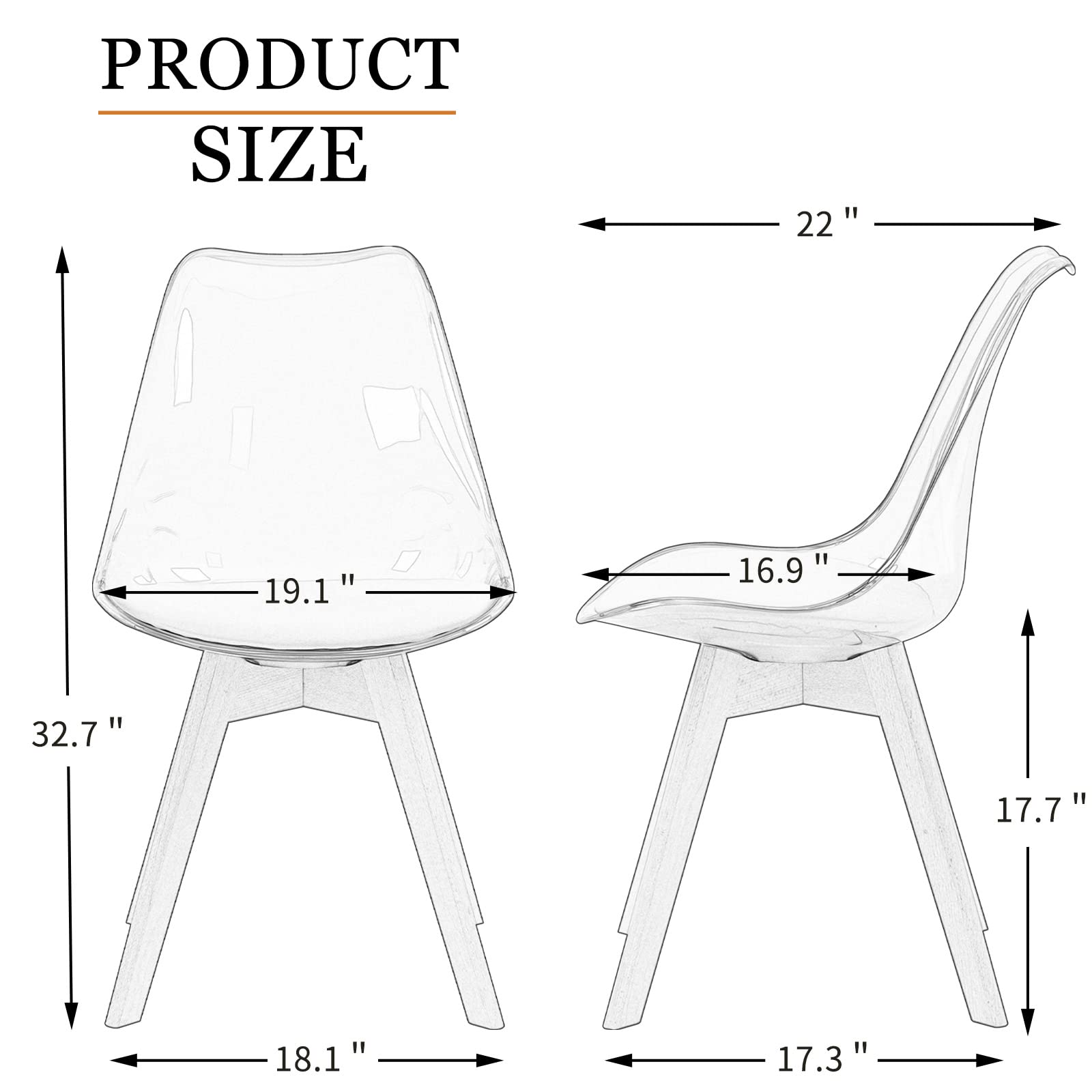 ANOUR Dining Chairs Set of 4, Modern Kitchen Clear Acrylic Accent Dinner Chairs with PU Leather Cushions Seat and Solid Beech Legs, Suitable for Living Room and Bedroom