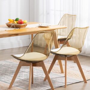 ANOUR Dining Chairs Set of 4, Modern Kitchen Clear Acrylic Accent Dinner Chairs with PU Leather Cushions Seat and Solid Beech Legs, Suitable for Living Room and Bedroom