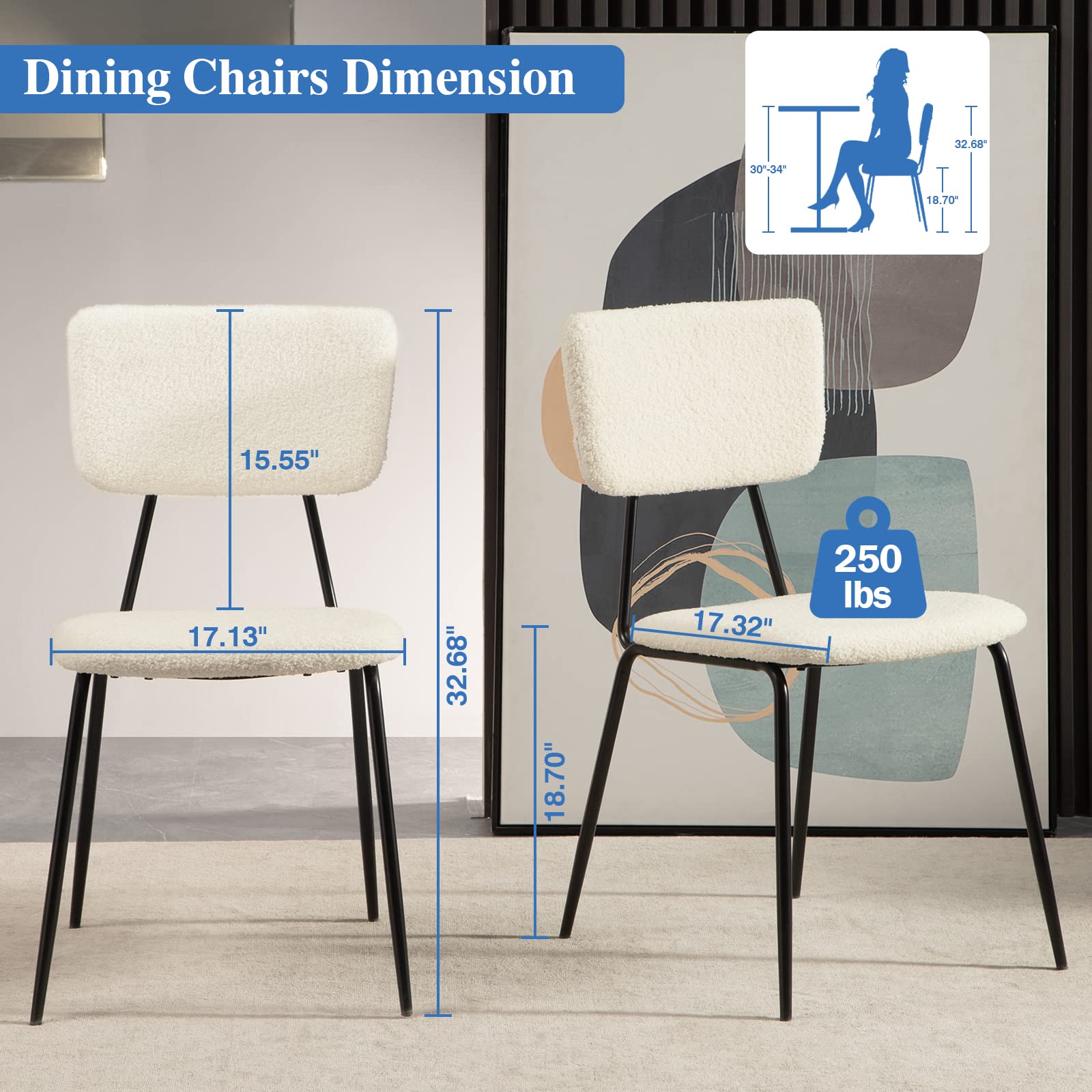 Bacyion Dining Room Chairs Set of 4 - Modern Boucle Fabric Kitchen Chairs, Dining Chairs with Metal Legs for Dining Room, Kitchen, Living Room