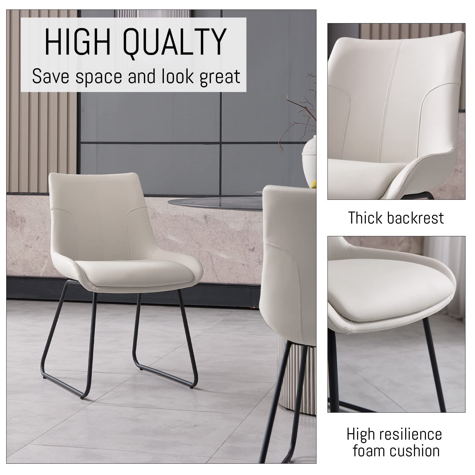 HIPIHOM Dining Chair Set of 4, Modern Kitchen Faux Leather Dining Room Chair for Kitchen Living Dining Room (4 Off-white with Black Legs)