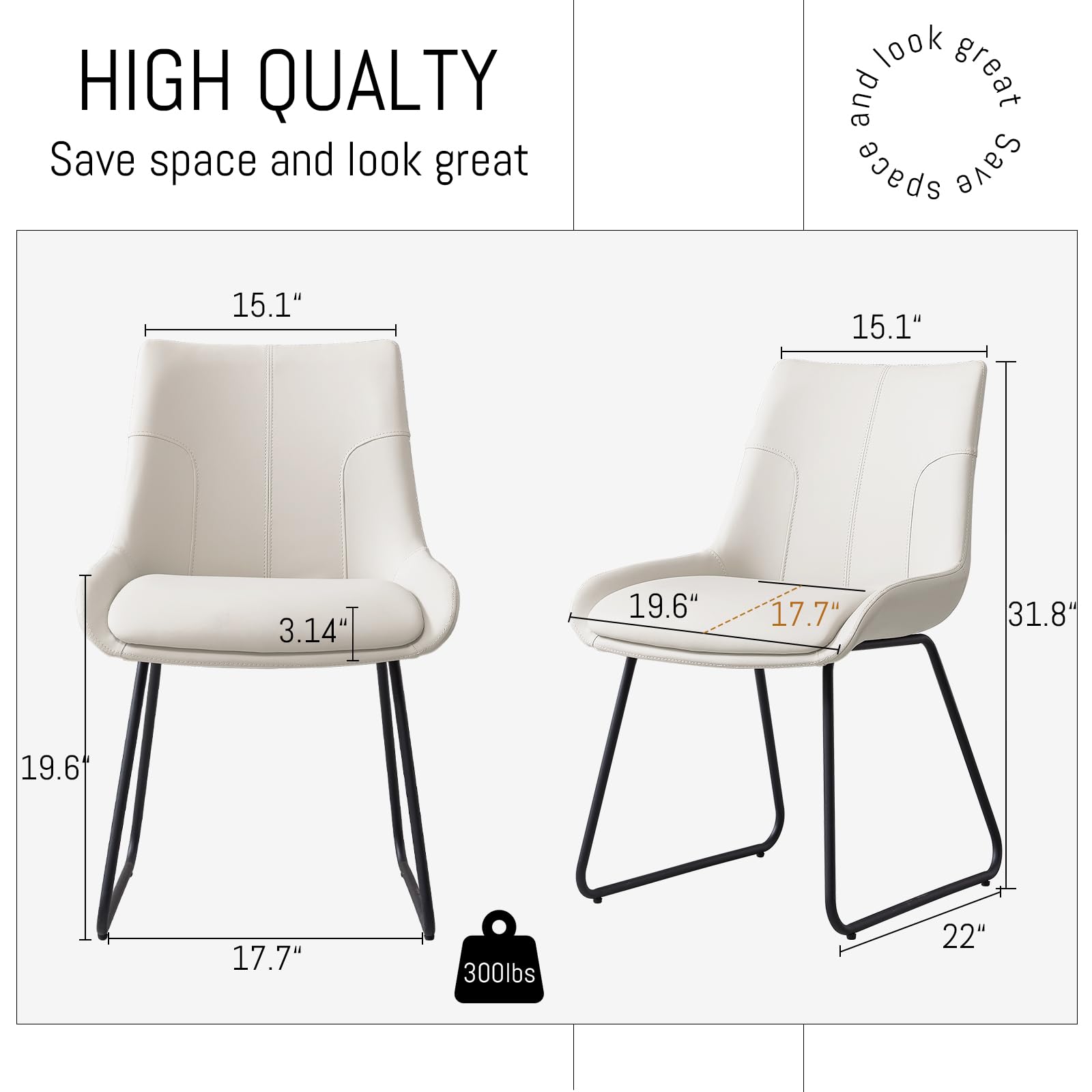 HIPIHOM Dining Chair Set of 4, Modern Kitchen Faux Leather Dining Room Chair for Kitchen Living Dining Room (4 Off-white with Black Legs)