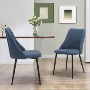 dagonhil modern dining chairs for kitchen,linen-cotton upholstered dining chair set of 2 with black metal leg (blue)