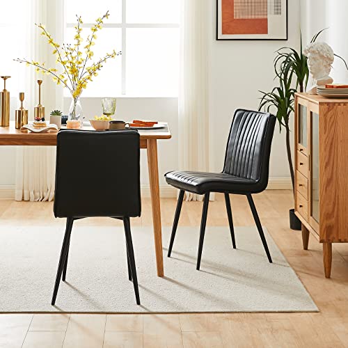 TUKAILAi Faux Leather Dining Chairs Set of 4, Mid Century Modern Leisure Chair, PU Upholstered Seat Side Chair with Metal Legs for Kitchen, Living Room, Lounge (Black)