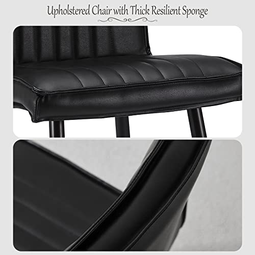 TUKAILAi Faux Leather Dining Chairs Set of 4, Mid Century Modern Leisure Chair, PU Upholstered Seat Side Chair with Metal Legs for Kitchen, Living Room, Lounge (Black)