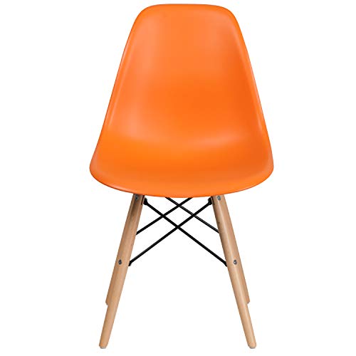 Flash Furniture Elon Series Orange Plastic Chair with Wooden Legs