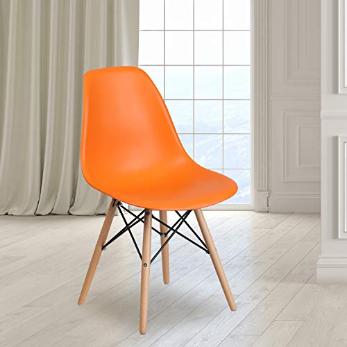 Flash Furniture Elon Series Orange Plastic Chair with Wooden Legs