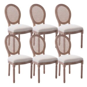 kiztir french country dining chairs set of 6, vintage chairs with round backrest, mid century upholstered dining chairs with solid wood leg for dining room bedroom kitchen restaurant