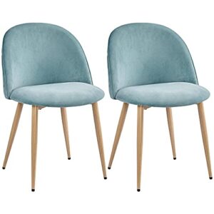 yaheetech dining chairs modern kitchen chairs velvet chairs set of 2 upholstered chairs with backrest wooden style metal legs for dining room living room restaurant cafe, aqua