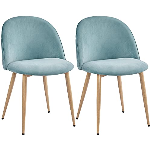 Yaheetech Dining Chairs Modern Kitchen Chairs Velvet Chairs Set of 2 Upholstered Chairs with Backrest Wooden Style Metal Legs for Dining Room Living Room Restaurant Cafe, Aqua