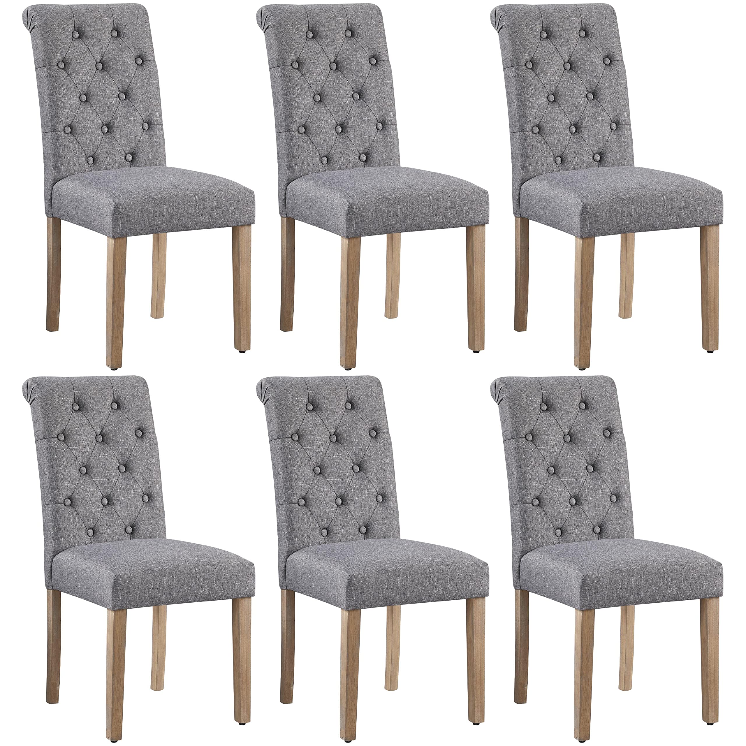 Yaheetech Dining Chairs Set of 6 Fabric Upholstered Dining Chairs Padded Chairs Button Tufted Kitchen Chairs with Solid Wood Legs for Home, Dining Room, Kitchen, Dark Gray(3 package)