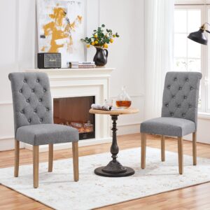 Yaheetech Dining Chairs Set of 6 Fabric Upholstered Dining Chairs Padded Chairs Button Tufted Kitchen Chairs with Solid Wood Legs for Home, Dining Room, Kitchen, Dark Gray(3 package)