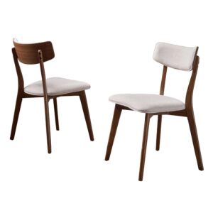 christopher knight home abrielle mid-century modern dining chairs with rubberwood frame, 2-pcs set, light beige / natural walnut