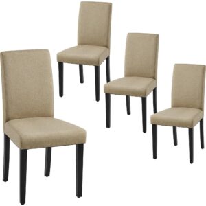 yaheetech dining chair fabric parson chair modern stylish upholstered kitchen living room padded chair armless side chair with solid wood legs set of 4, khaki