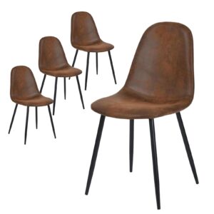 wood-it dining chairs set of 4, washable pu dinner chair mid century modern lounge side seating with faux leather upholstered cushion and metal legs, brown