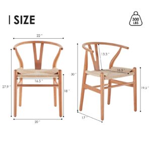 STARY Wood Wishbone Dining Room Chairs Mid Century Modern Wooden for Your Beach House, Fully Assembled, Nature - Set of 2