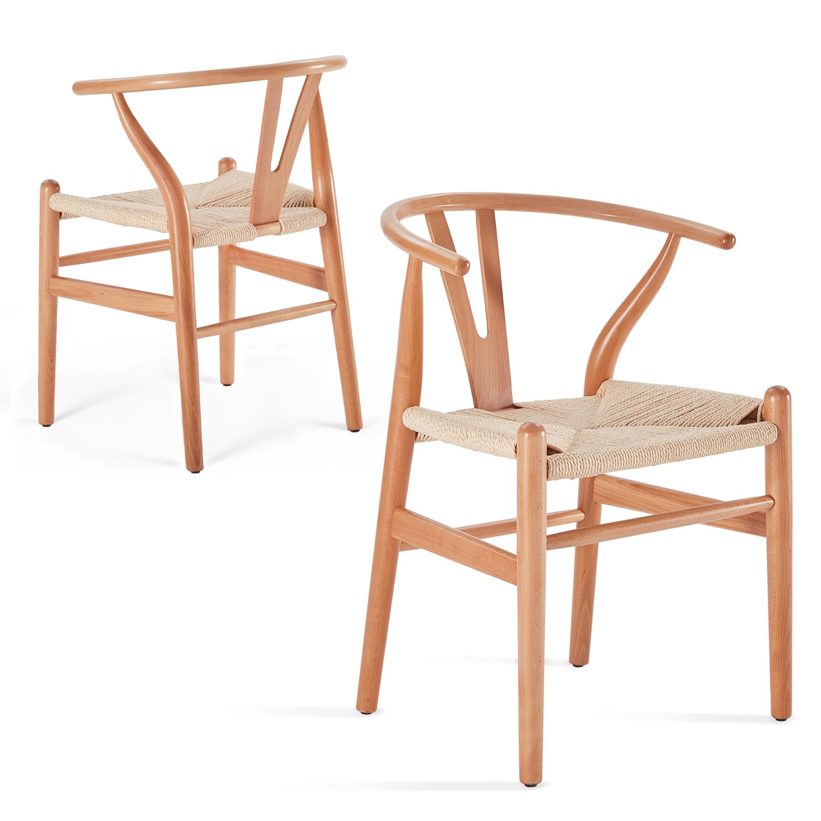 STARY Wood Wishbone Dining Room Chairs Mid Century Modern Wooden for Your Beach House, Fully Assembled, Nature - Set of 2