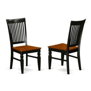 east west furniture wec-bch-w weston dining chairs - slat back wooden seat chairs, set of 2, black & cherry