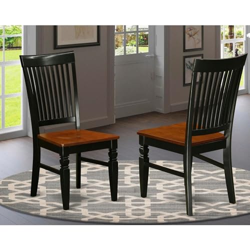 East West Furniture WEC-BCH-W Weston Dining Chairs - Slat Back Wooden Seat Chairs, Set of 2, Black & Cherry