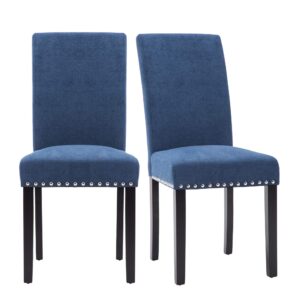 nobpeint dining chair upholstered fabric dining chairs with copper nails,set of 2,blue